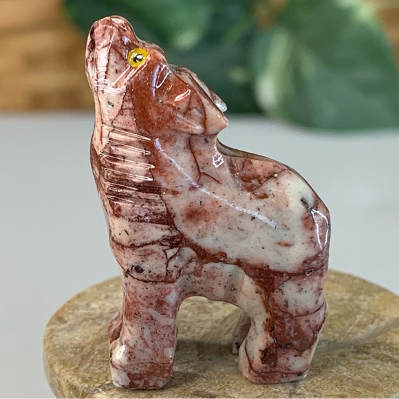 Handmade | Accents | Miniature Wolf Stone Carving Mini Figurine ...